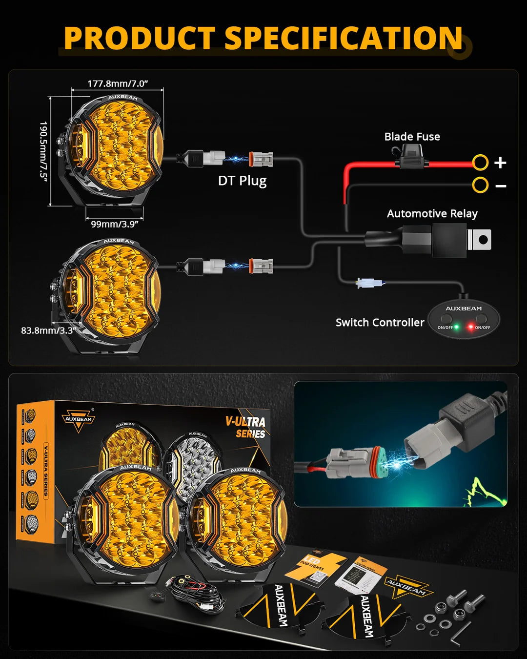 7 INCH 226W LED SIDE SHOOTER AMBER POD LIGHTS WITH AMBER DRL – SLBSTORE